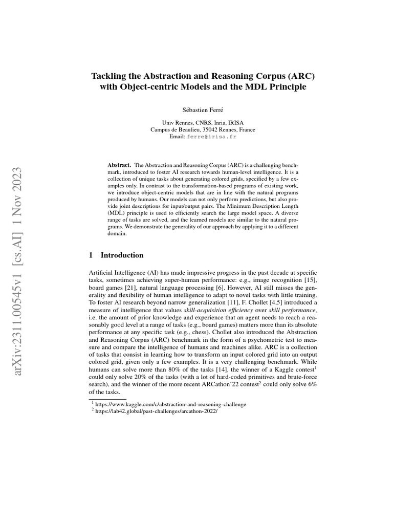 Tackling The Abstraction and Reasoning Corpus (ARC) With Object-Centric Models and The MDL ...