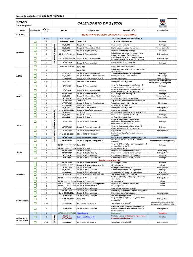 (B) Calendario de entregas 2024 - 5° | PDF (B) Calendario de entregas 2024 - 5° | PDF
