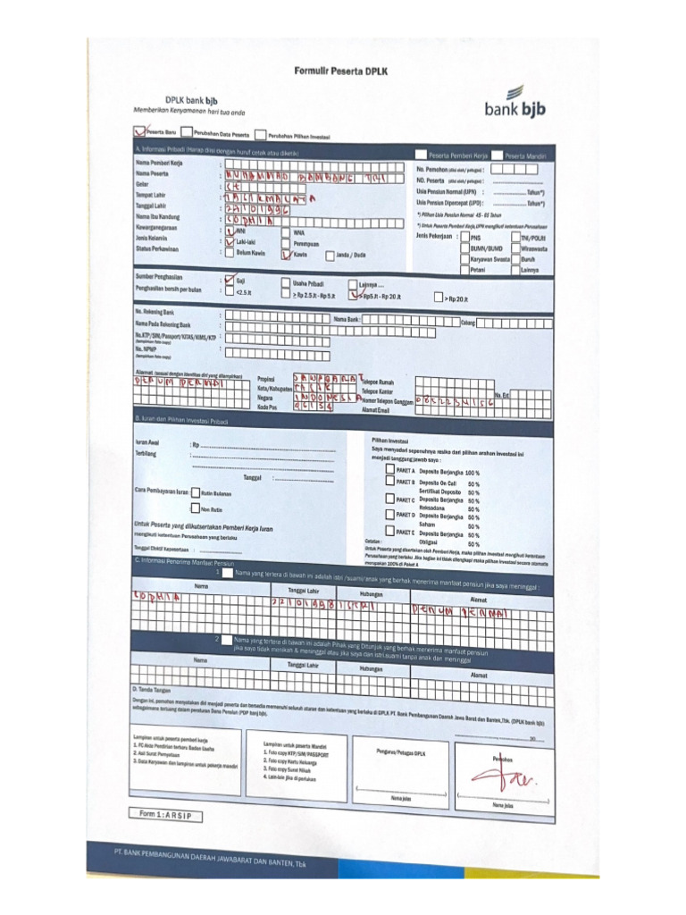 Contoh Pengisian DPLK | PDF