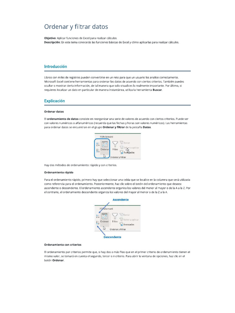 orden y filtros de datos EXCEL | PDF
