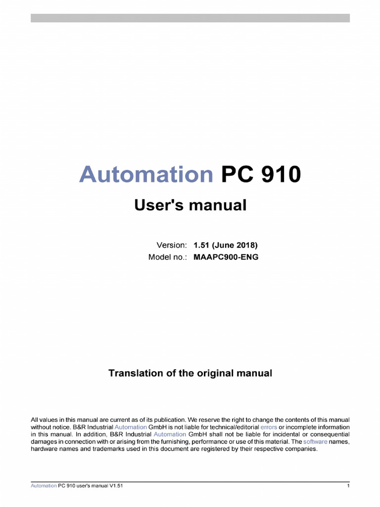 Automation PC 910 Users Manual | PDF