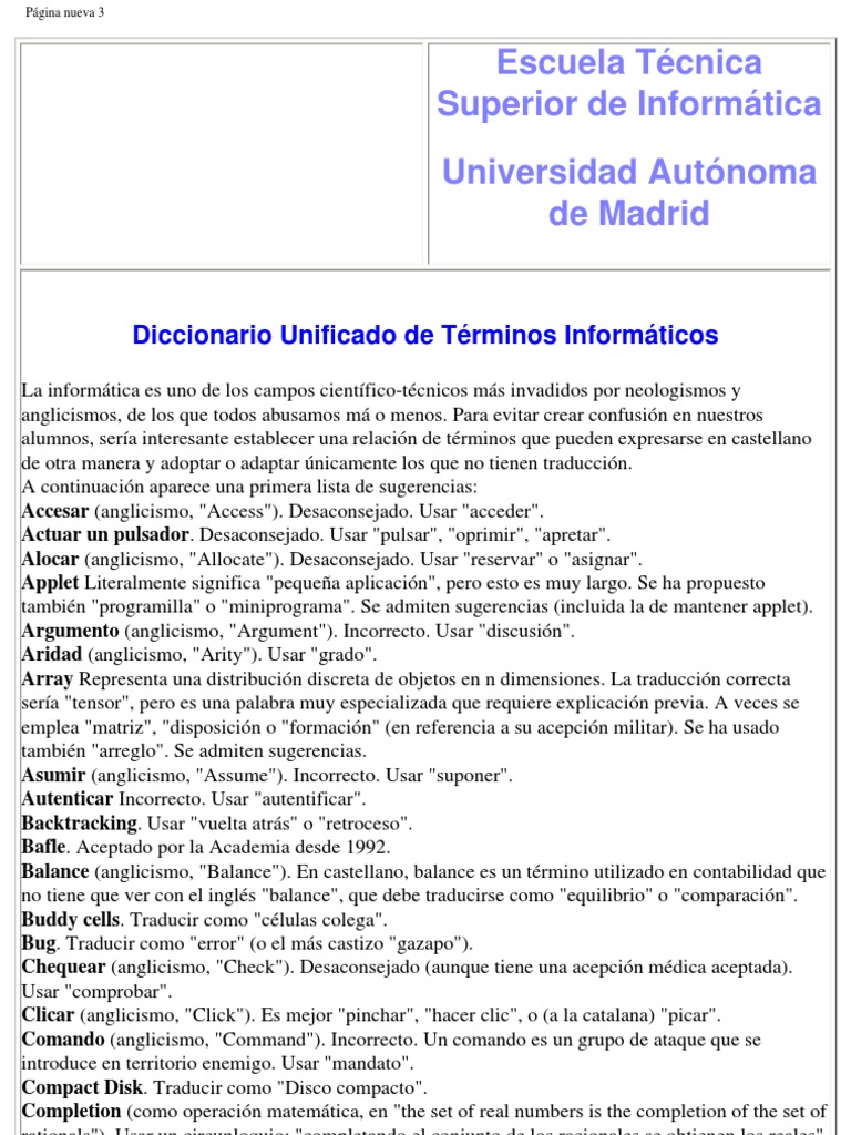 Diccionario Unificado de Términos Informáticos (Escuela Técnica ...