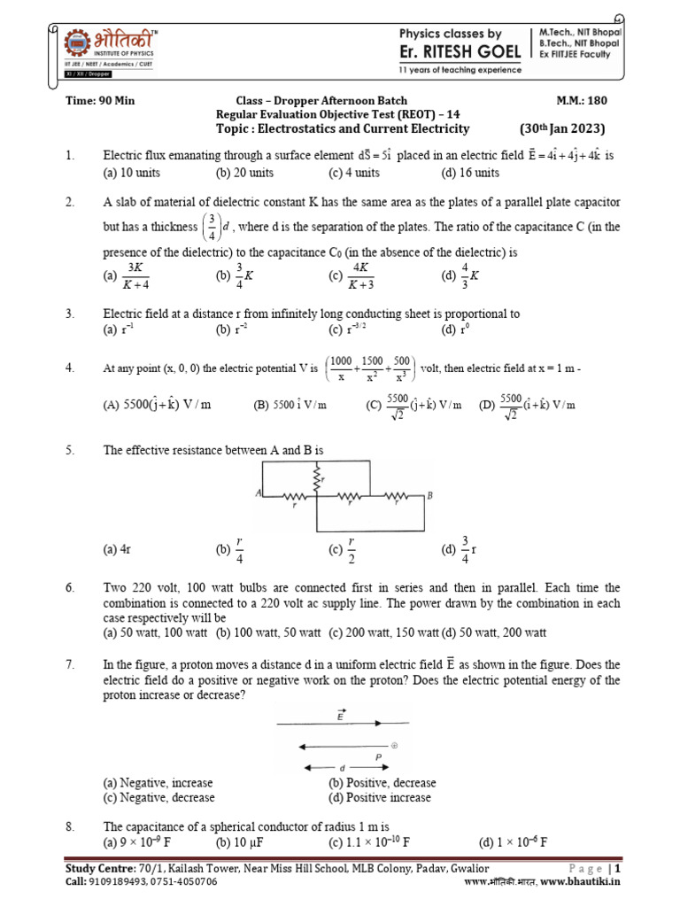 REOT - 14, Dropper Afternoon, (30 - 01 - 2023) | PDF | Capacitance ...