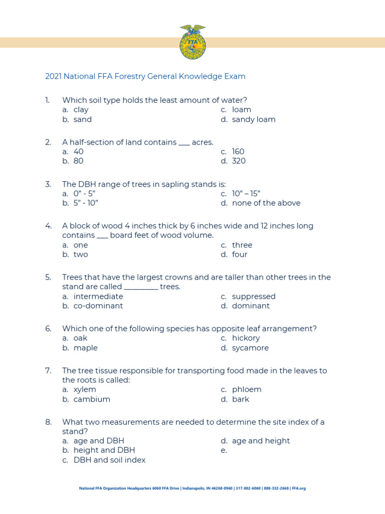 2021 National FFA Forestry General Knowledge Exam | PDF | Plants | Trees