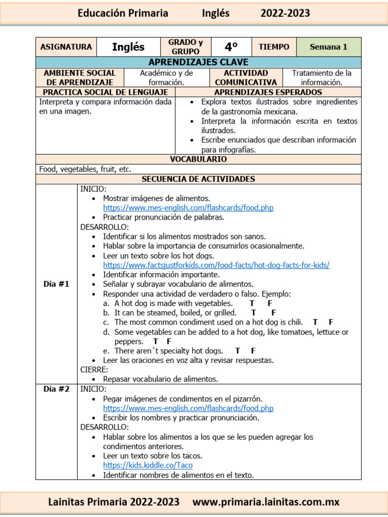 Mayo - 4to Grado Ingl俿 (2022-2023) | PDF | Taco | Infografia