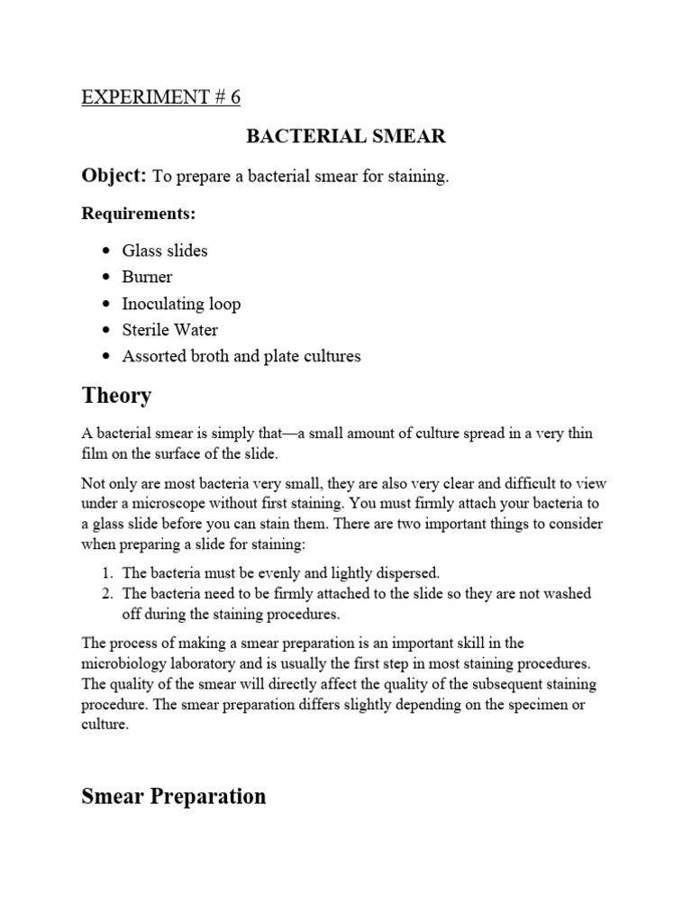 Bacterial Smear | PDF | Fixation (Histology) | Staining