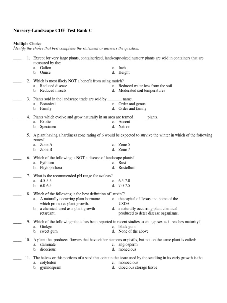 Nursery Landscape Test Bank C | PDF | Seed | Plant Nursery