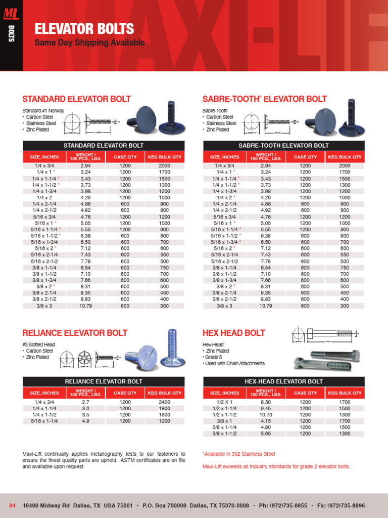 Catalog Elevator Bolts | PDF | Screw | Nut (Hardware)