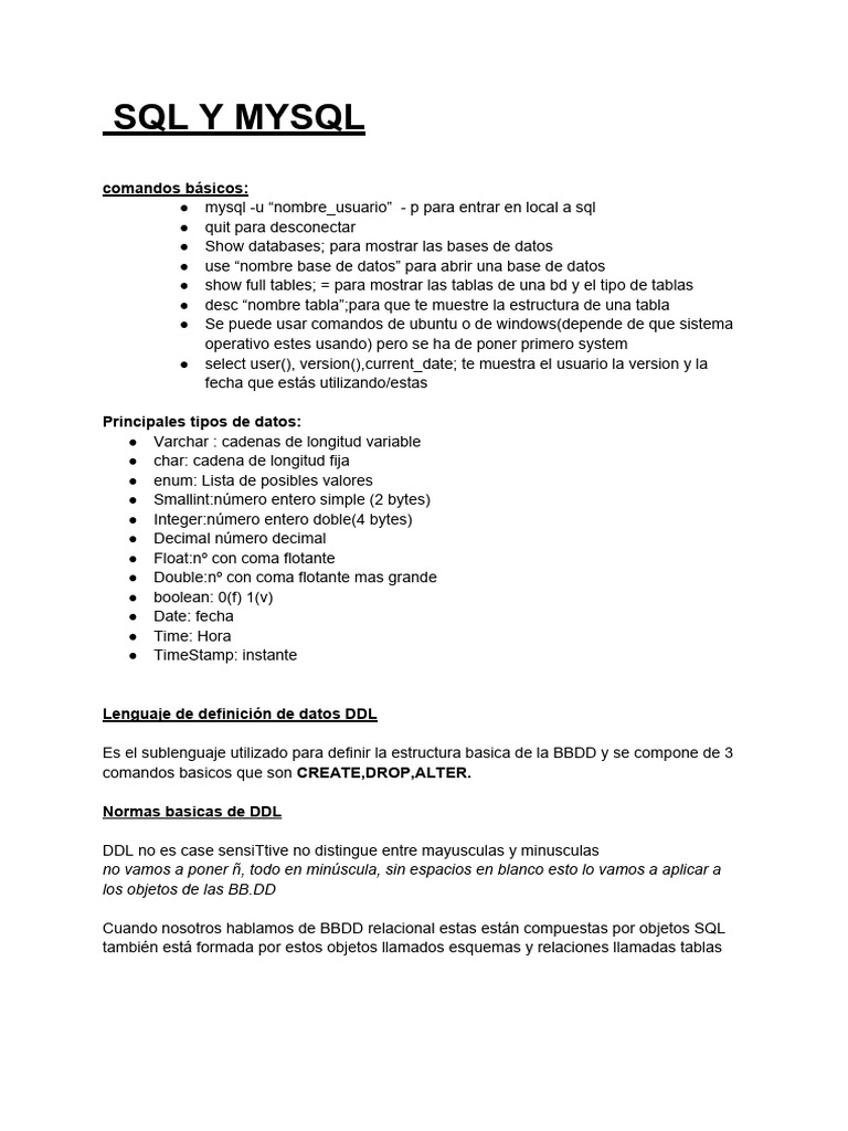SQL y mySQL Y ORACLE | PDF | SQL | Gestión de tecnología de la información SQL y mySQL Y ORACLE | PDF | SQL | Gestión de tecnología de la información