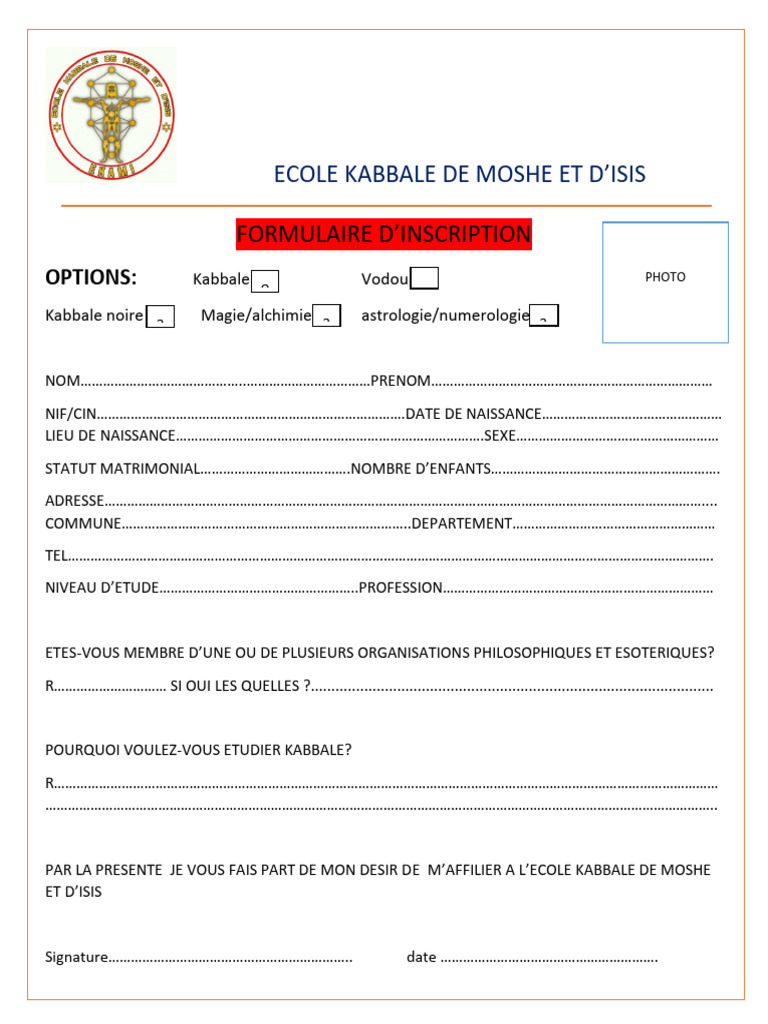 Ekami Formulaire D'inscription | PDF