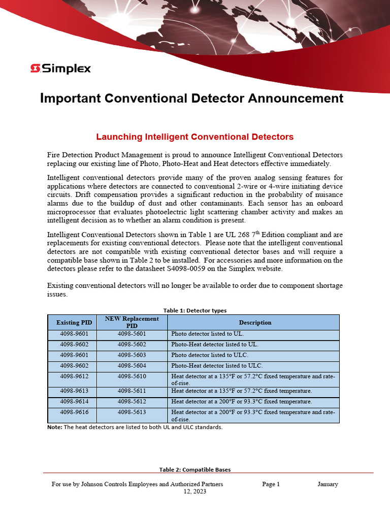 Simplex Intelligent Conventional Detector Announcement | PDF | Sensor ...