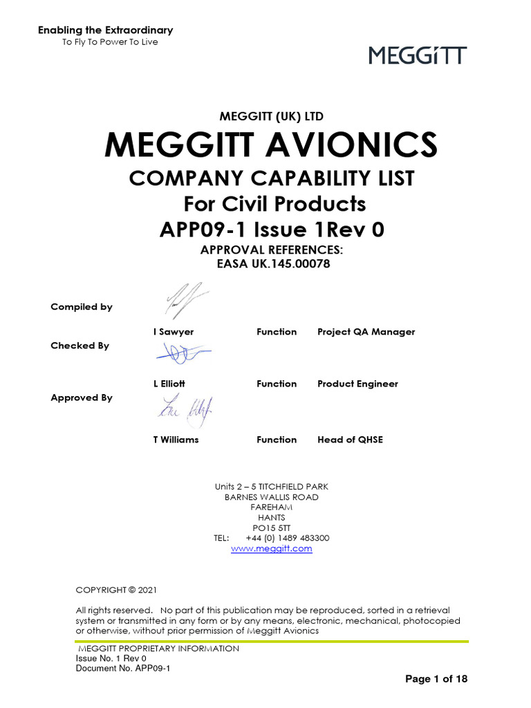 4 Company Capability List APP09 1 EASA Issue 1 Rev 0 | PDF | Avionics | Aerospace