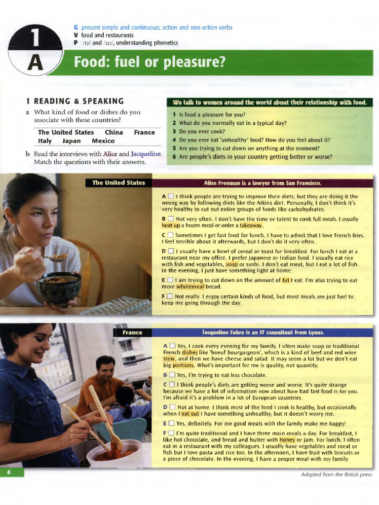 Unit 1new English File Intermediate Students Book | PDF | Meal | Lunch