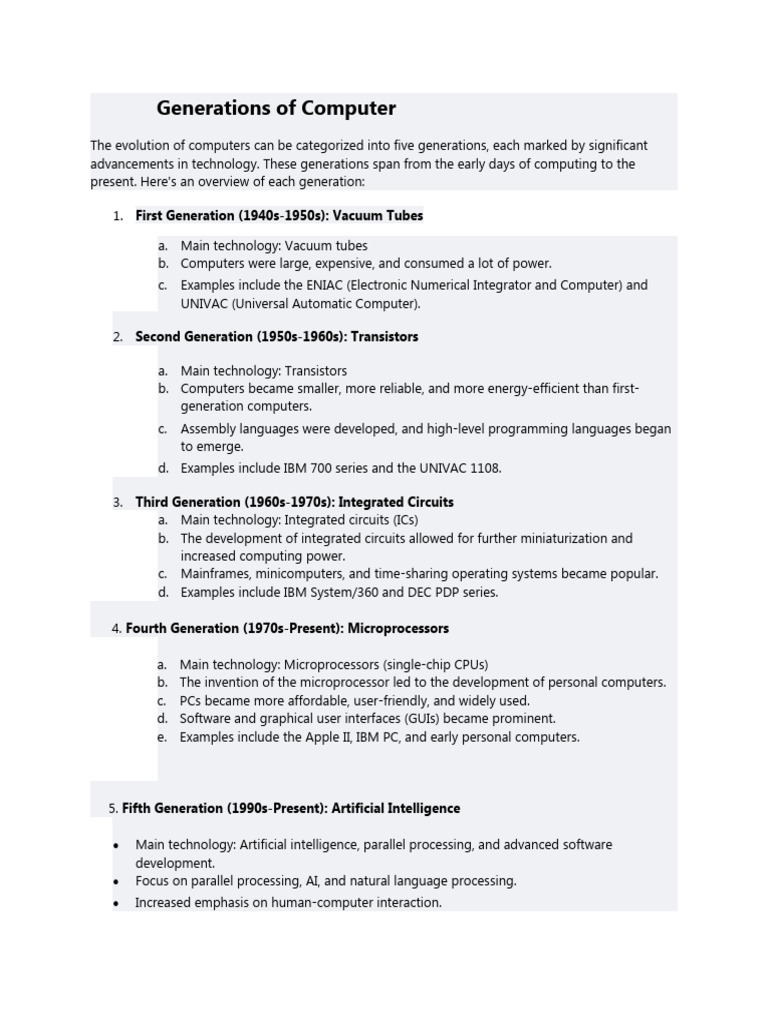 Generations of Computer | PDF | Personal Computers | Integrated Circuit