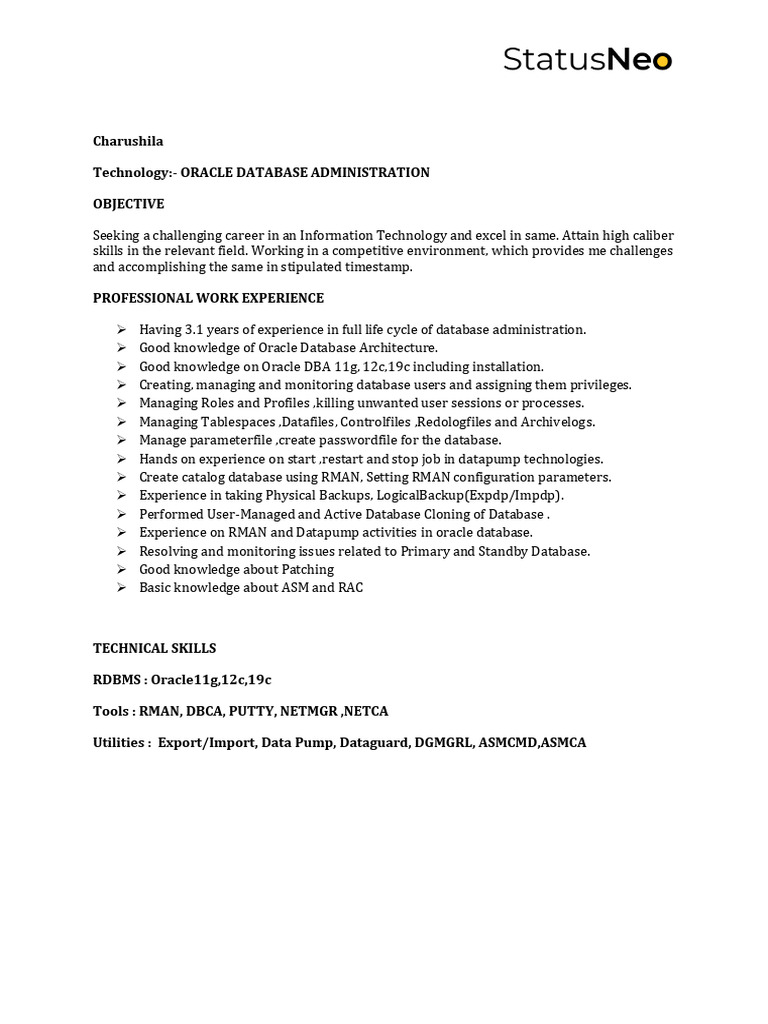 Charushila - Oracle SDBA | PDF | Databases | Computing