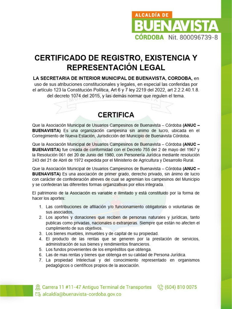 Certificado de Registro Existencia y Representacion Legal | PDF ...