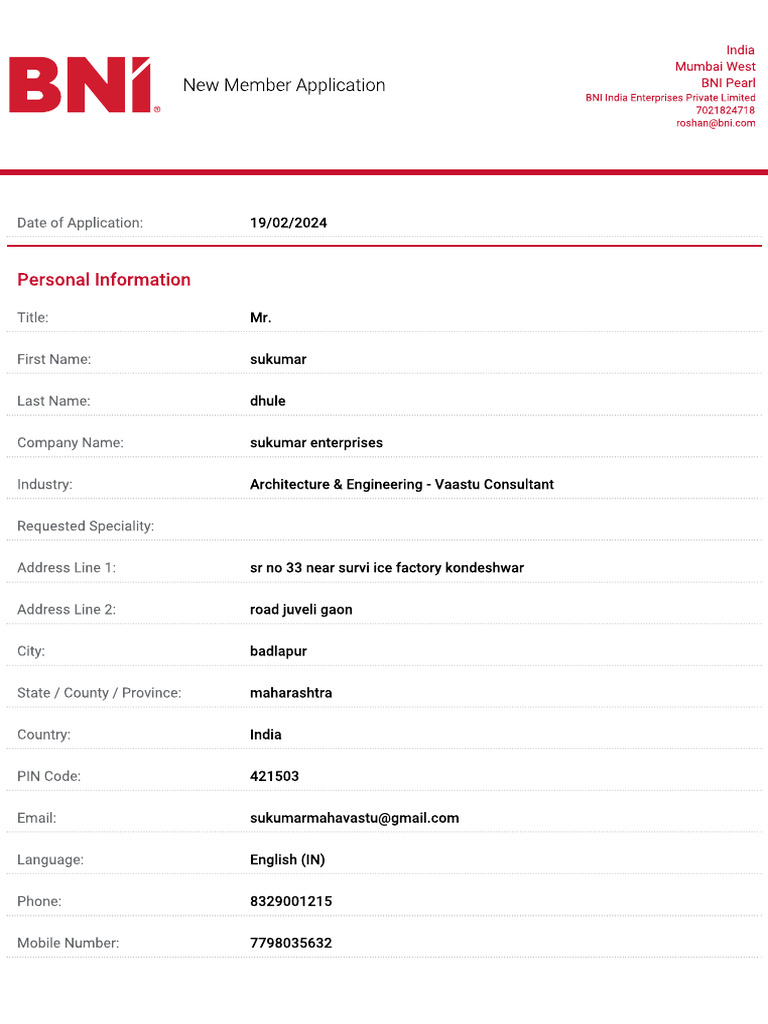 Member Application 621814 | PDF