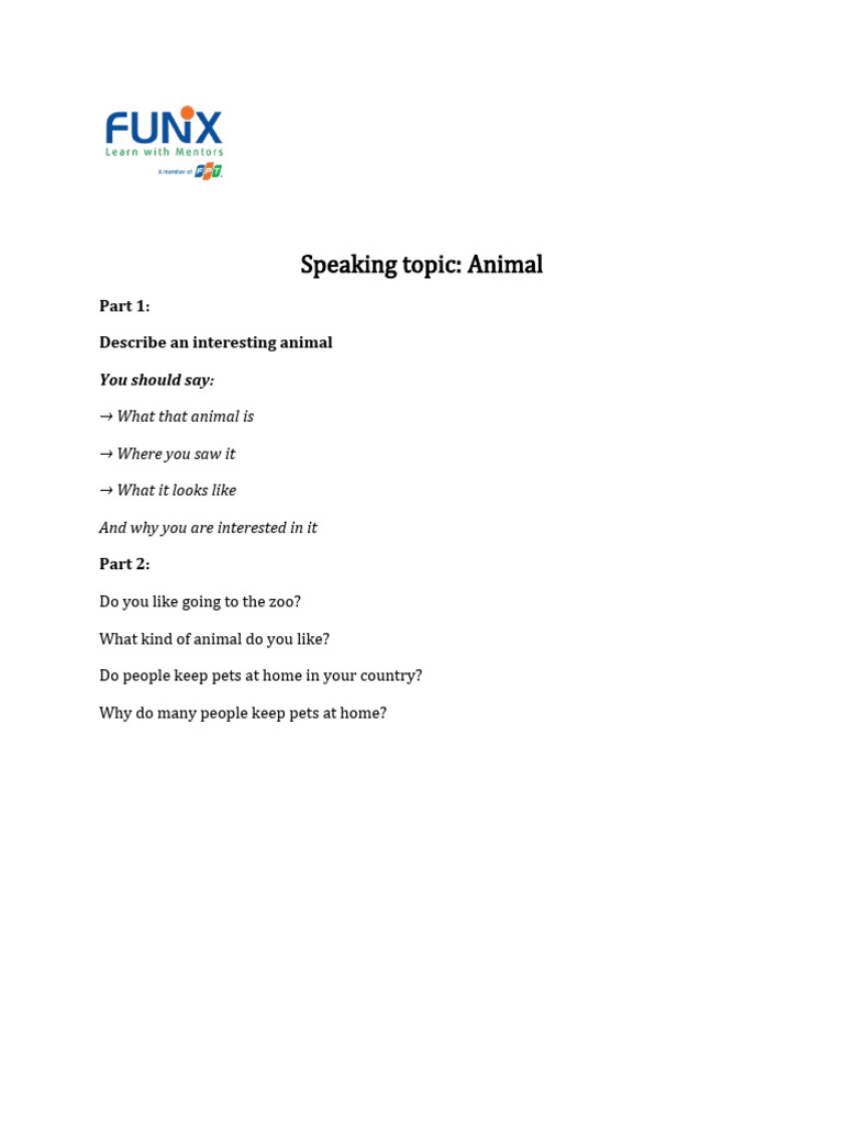Speaking Topic - Animal | PDF