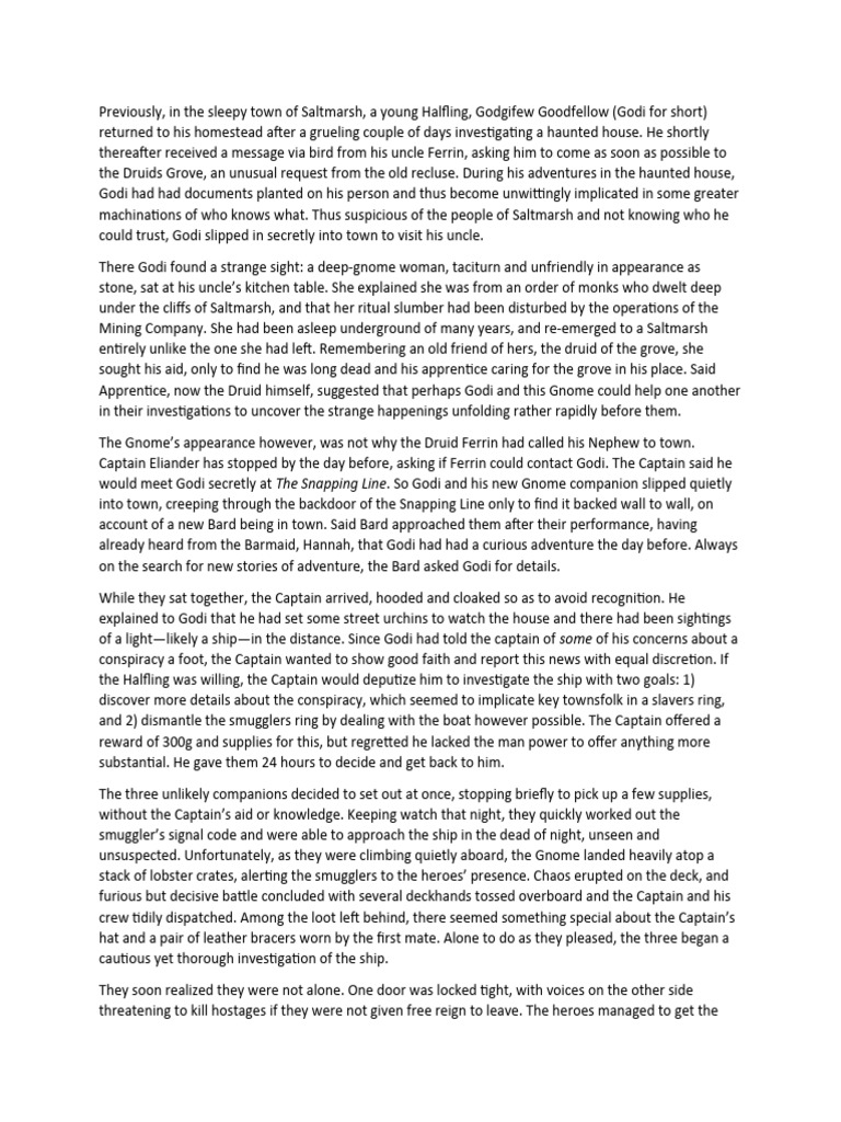 Previous Adventure Summary | PDF | Barrel