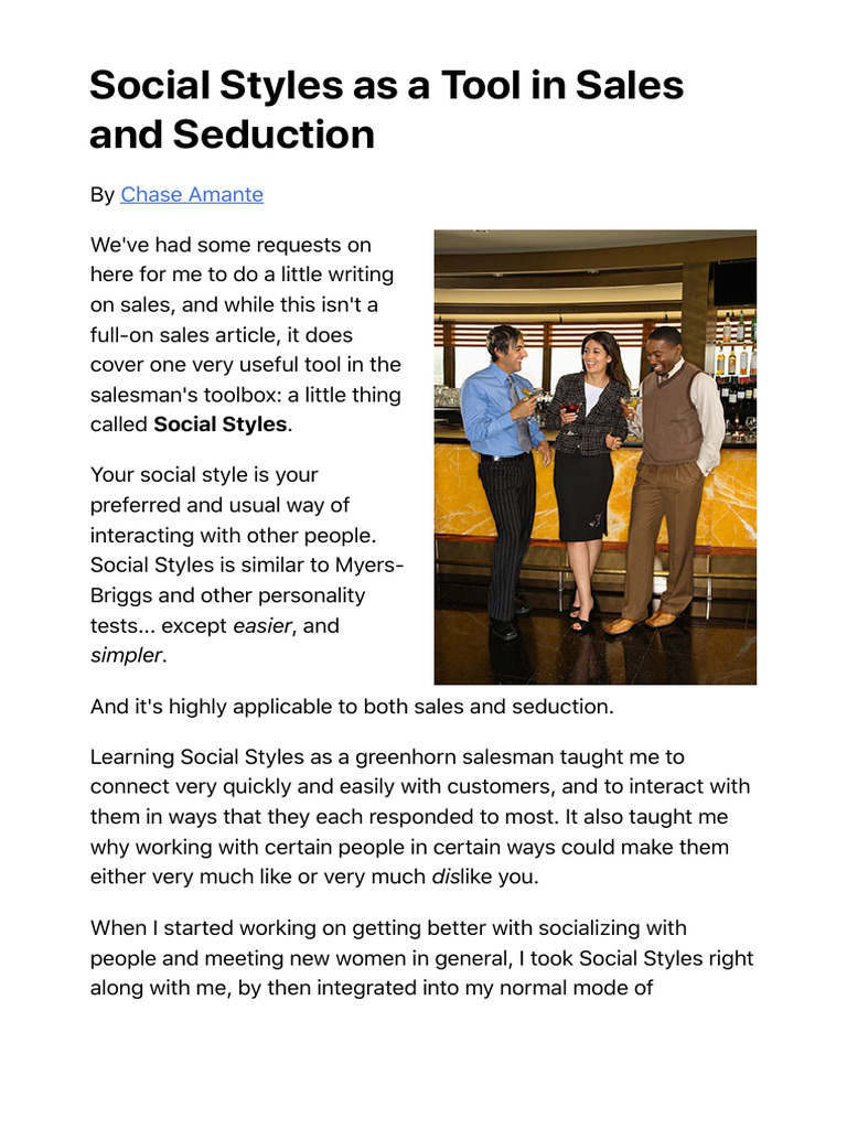 Social Styles As A Tool in Sales and Seduction | Download Free PDF ...