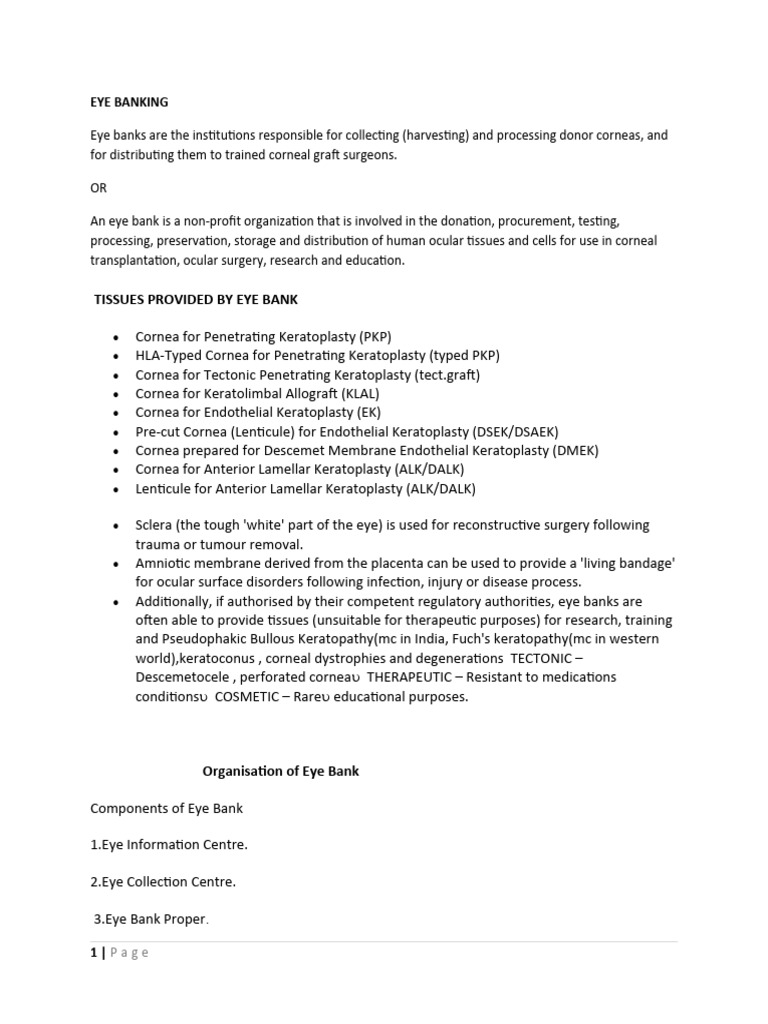 Eye Banking | PDF | Cornea | Clinical Medicine