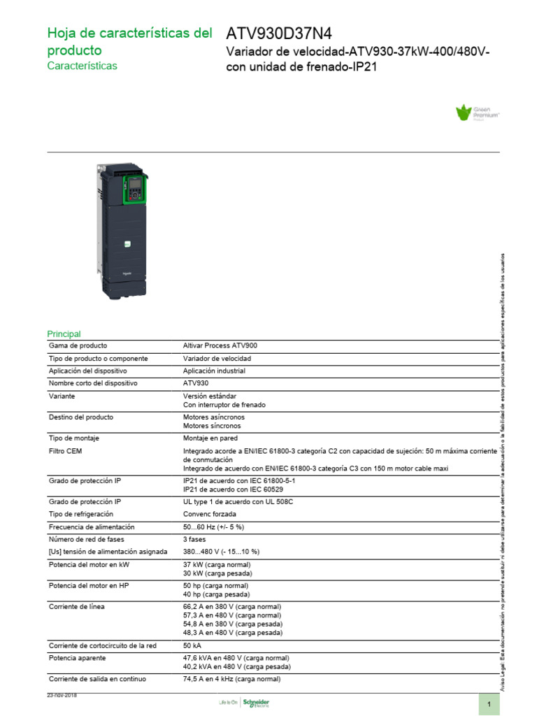 Variador de Velocidad ATV930 37kW IP21 | PDF | Ingenieria Eléctrica