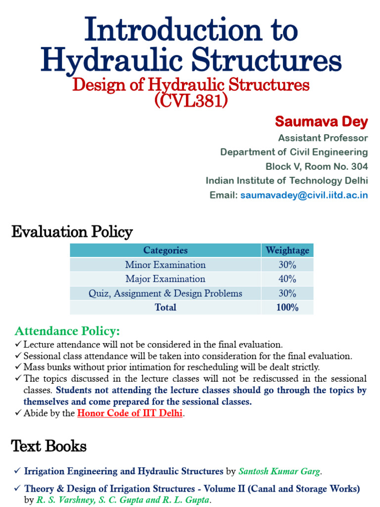 1. Introduction to Hydraulic Structures | PDF | Hydraulics | Dam
