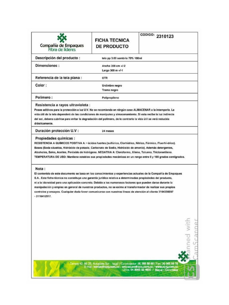 Ficha Tecnica Malla Saran | PDF