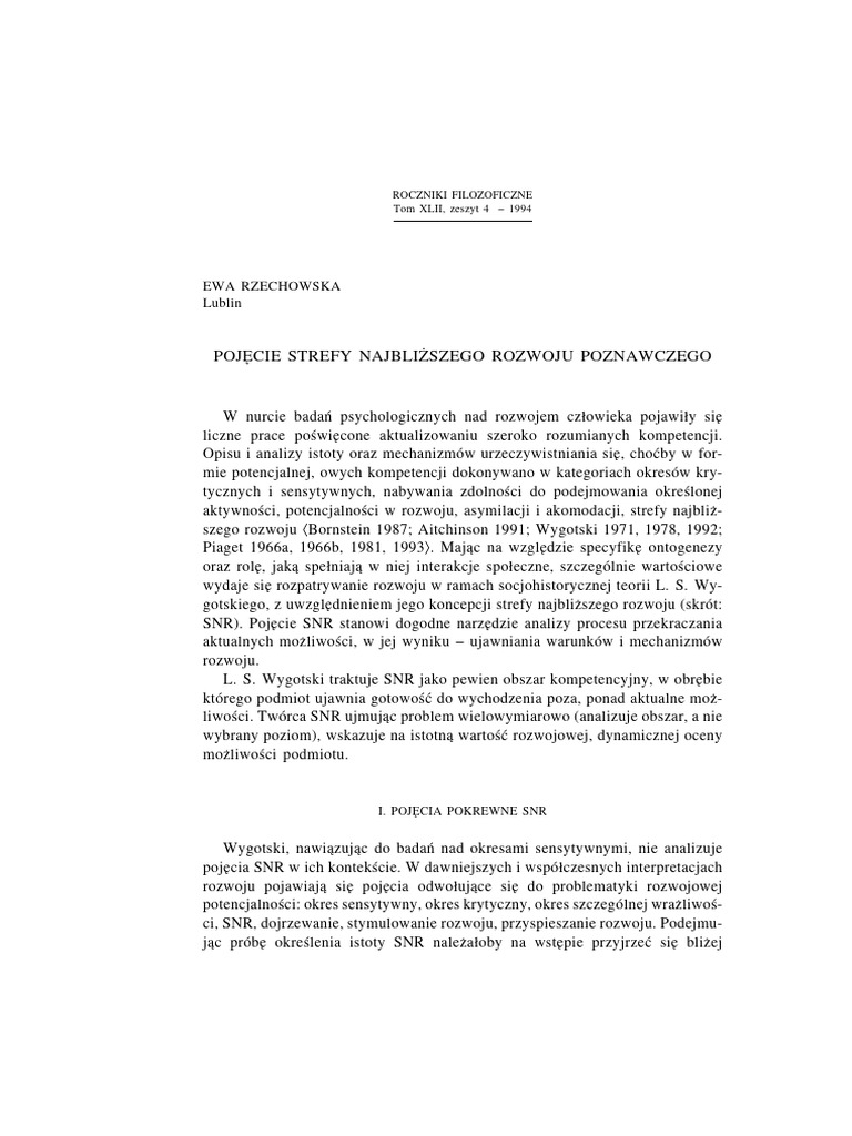 Pojęcie Strefy Najbliższego Rozwoju | PDF