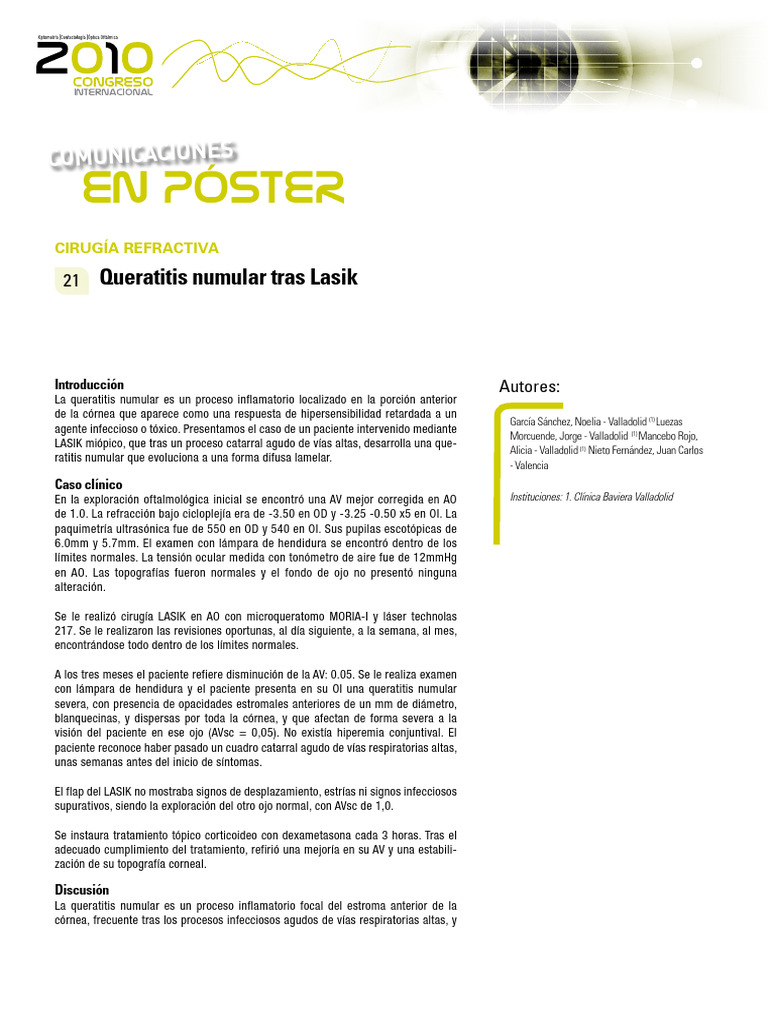 Queratitis numular post-LASIK: caso clínico | PDF | Especialidades ...