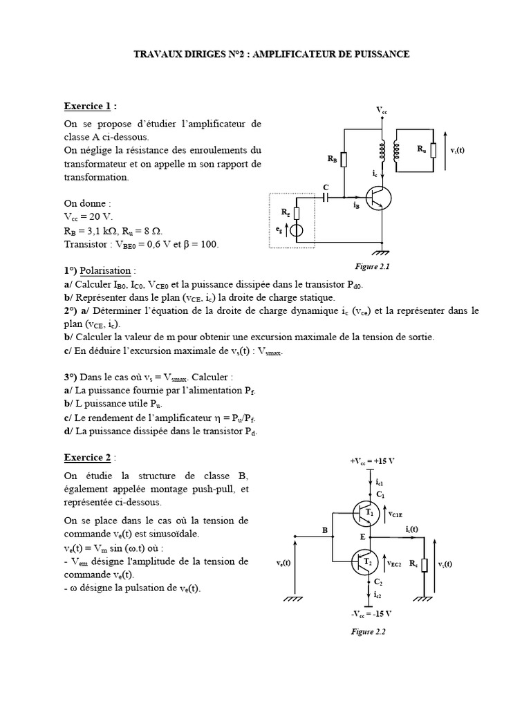 TD N°3 - Amplificateur de Puissance | PDF | Puissance (physique ...