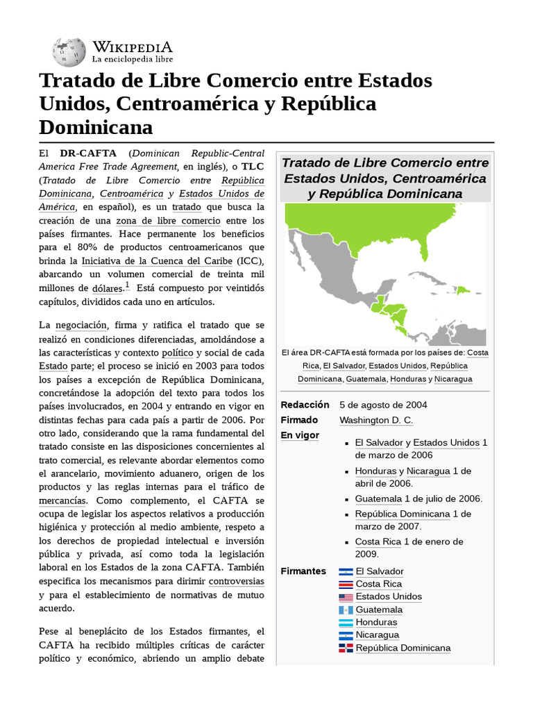 Tratado de Libre Comercio Entre Estados Unidos, Centroamérica y República Dominicana | PDF
