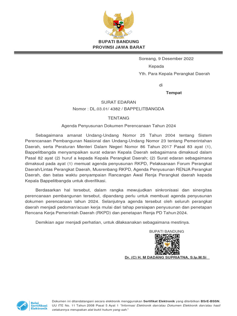 SE Jadwal Penyusunan RKPD 2024 FIX TTD | PDF