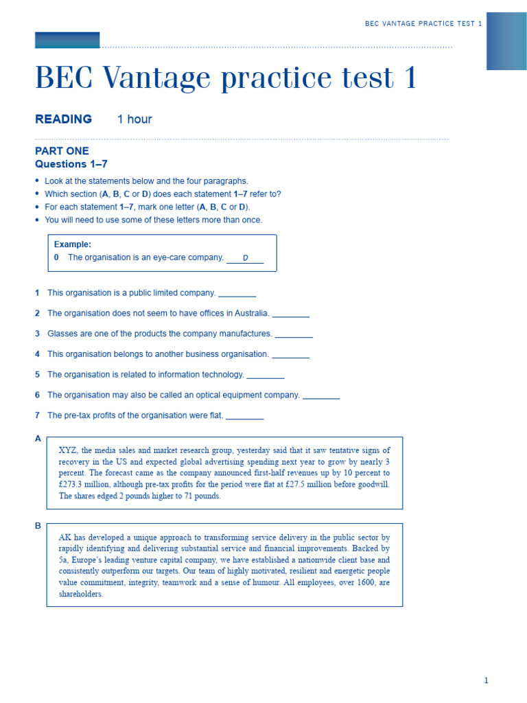 BEC Preliminary Test | PDF | Life Insurance | Stocks