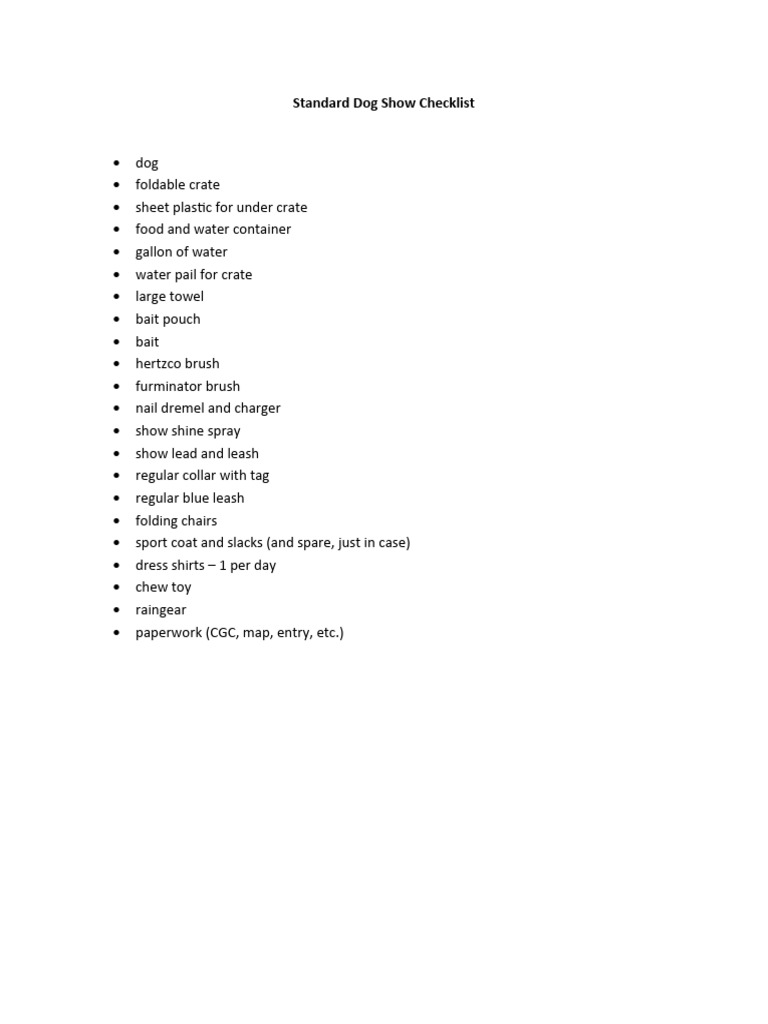 Essential Dog Show Packing List | PDF