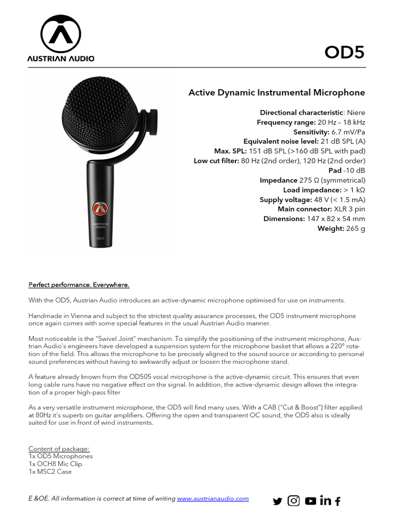 OD5 Specsheet en | PDF | Microphone | Acoustics