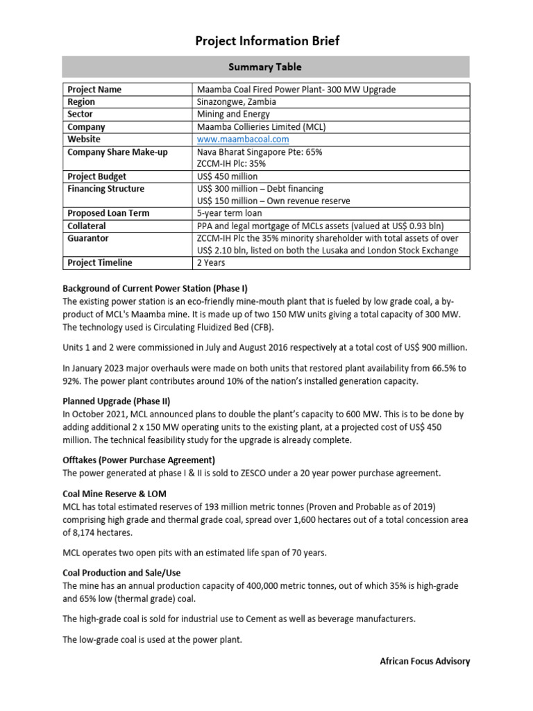 MCL Project Information Brief | PDF | Coal | Coal Mining