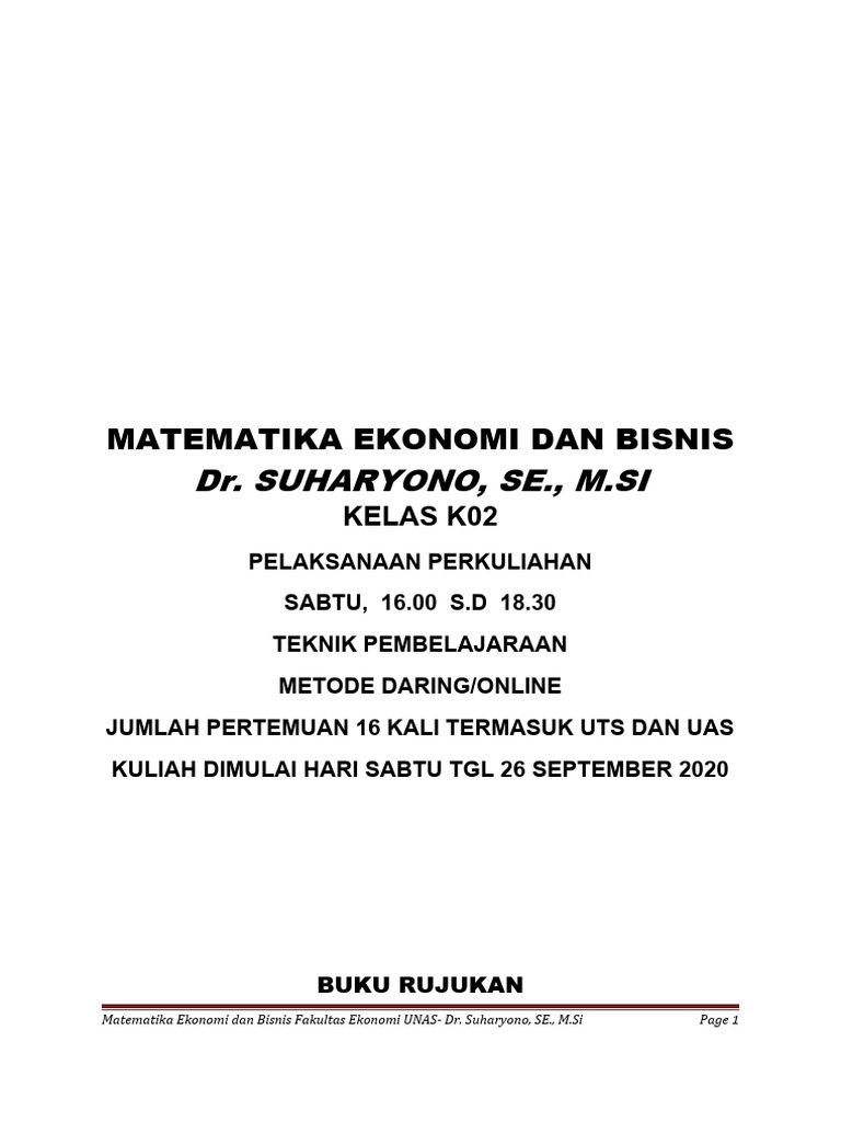 Matematika Ekonomi Bisnis | PDF | Metode & Bahan Ajar