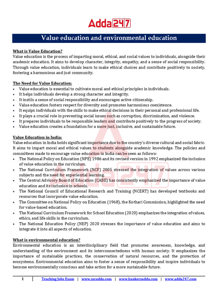 Value Education and Environmental Education | PDF | Sustainability ...