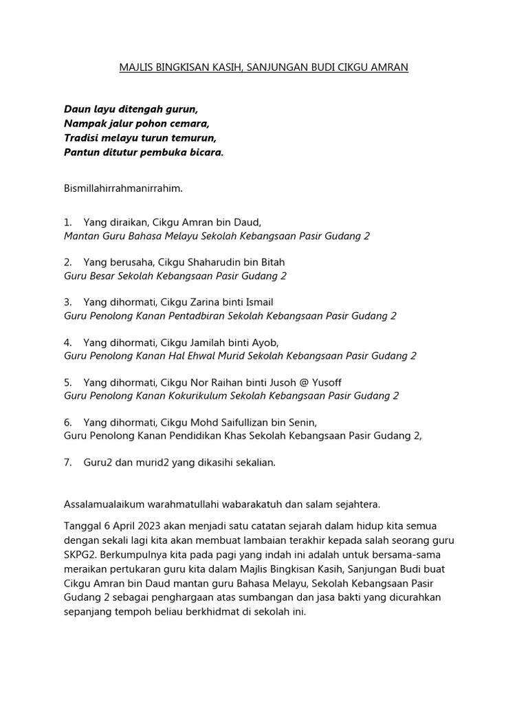 Majlis Pertukaran Cikgu Amran | PDF | Griya & Taman