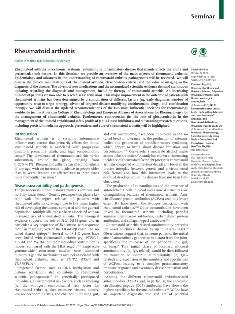 Andrea Di Matteo Rheumatoid Arthritis 2023 | PDF | Rheumatoid Arthritis ...