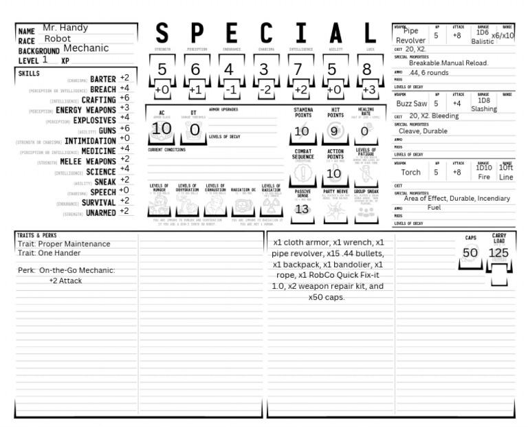 Character Sheet Arcane-Arcade Fallout 2.0 PDF | PDF | Flight | Firearms