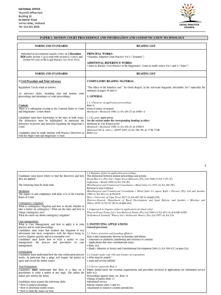 Consolidated Reading Lists 2021 Advocates Admission Exams | PDF ...