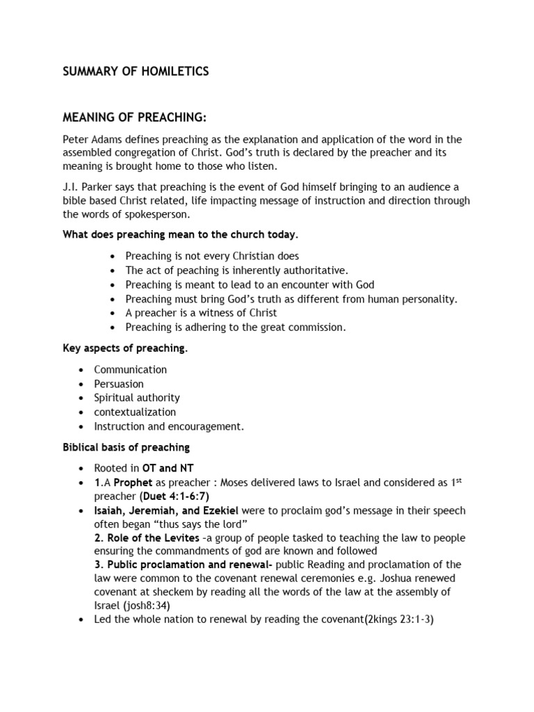 SUMMARY OF HOMILETICS Abias Notes | PDF | Sermon | Expository Preaching