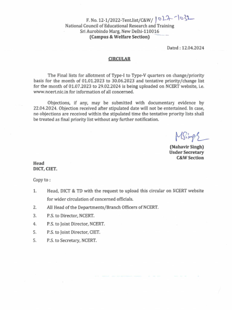 Final & Tentative List Type-I-Type-V1027-1032 | PDF