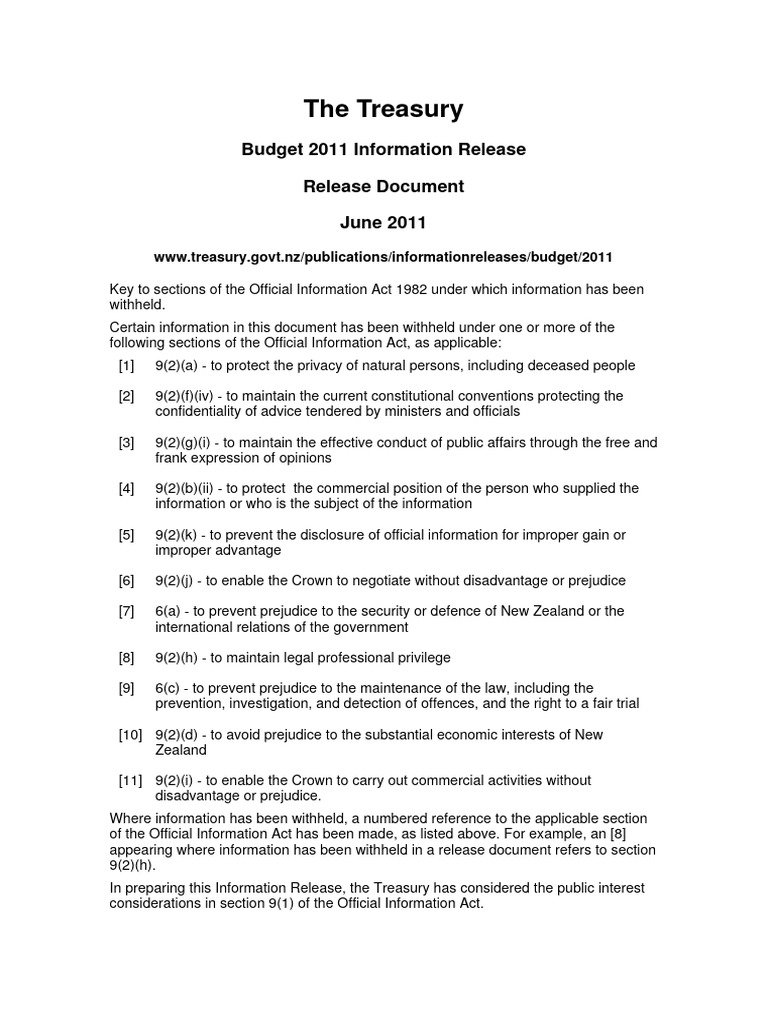 The Treasury: Budget 2011 Information Release Release Document June ...