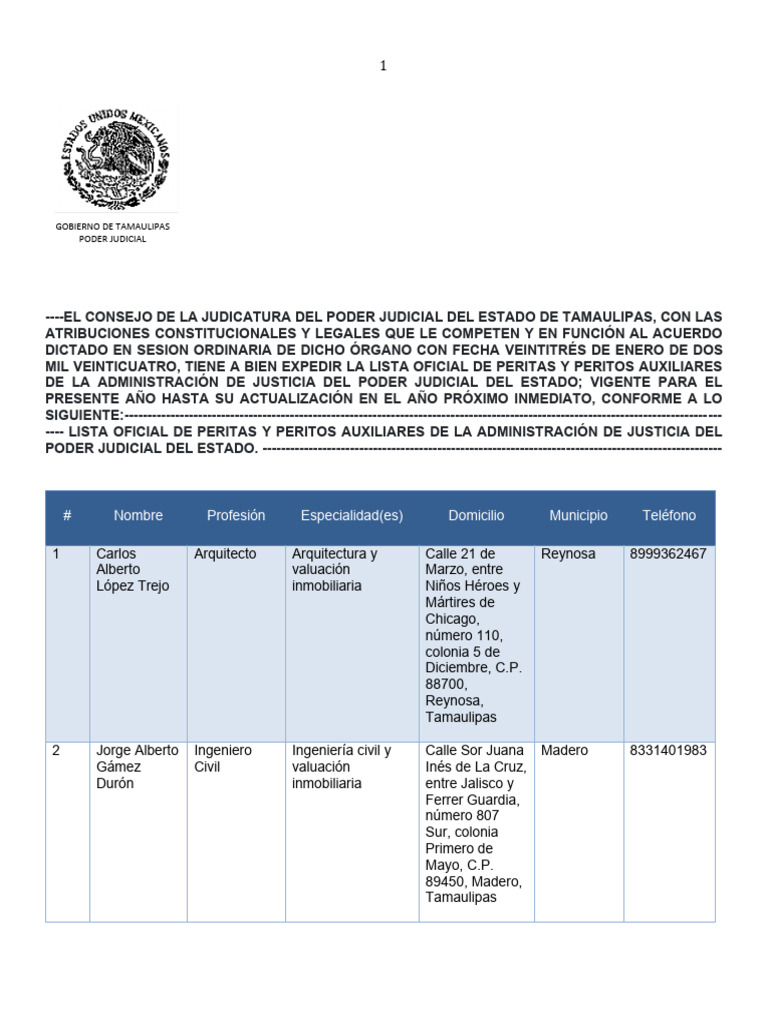 Lista Oficial de Peritos 2024 | PDF