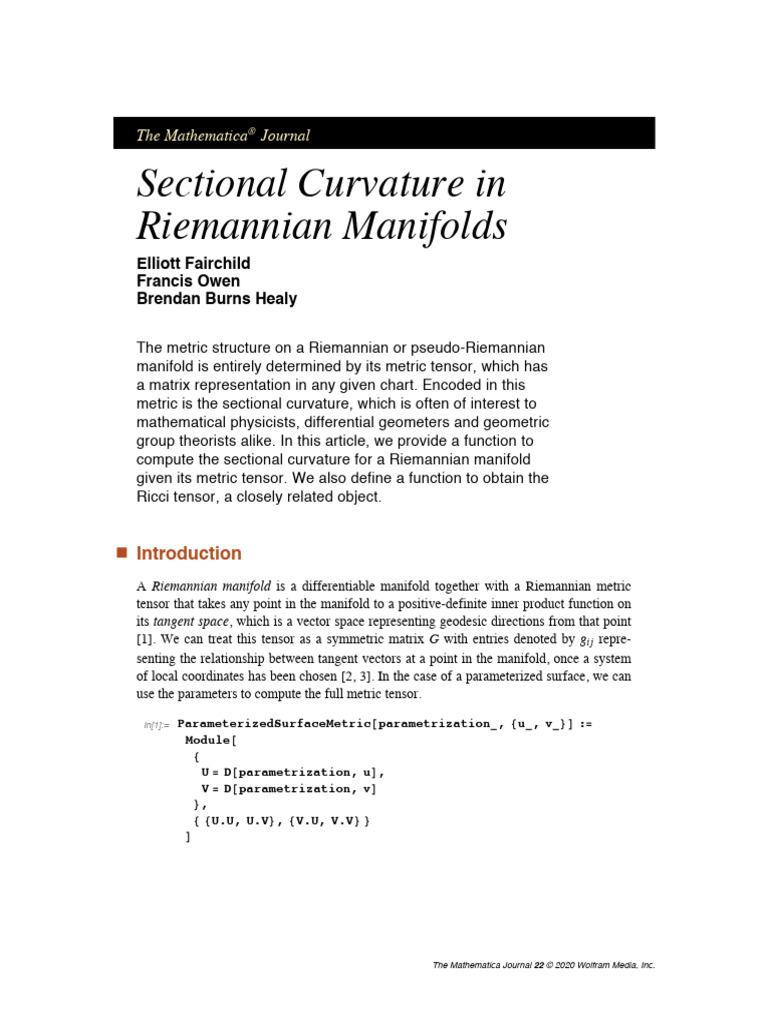 Sectional Curvature On Mathematica | PDF | Tensor | Manifold