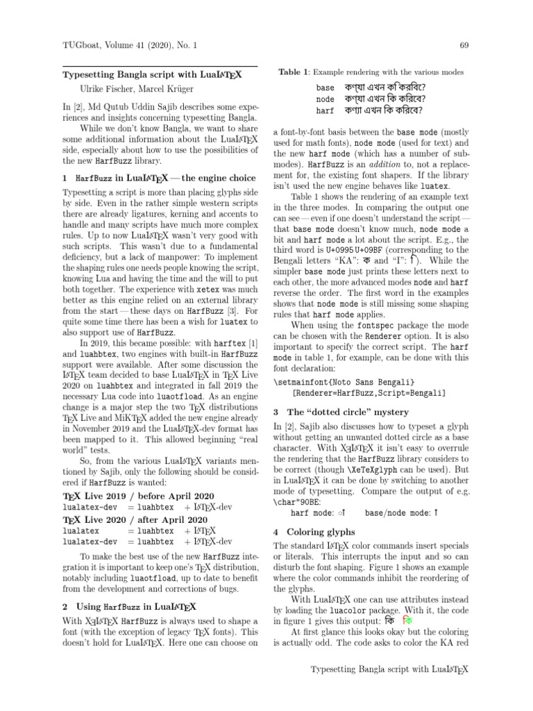 Bangla Script With LuaLATEX - (TUGboat - 2020 - 1) | PDF | Typography | Text
