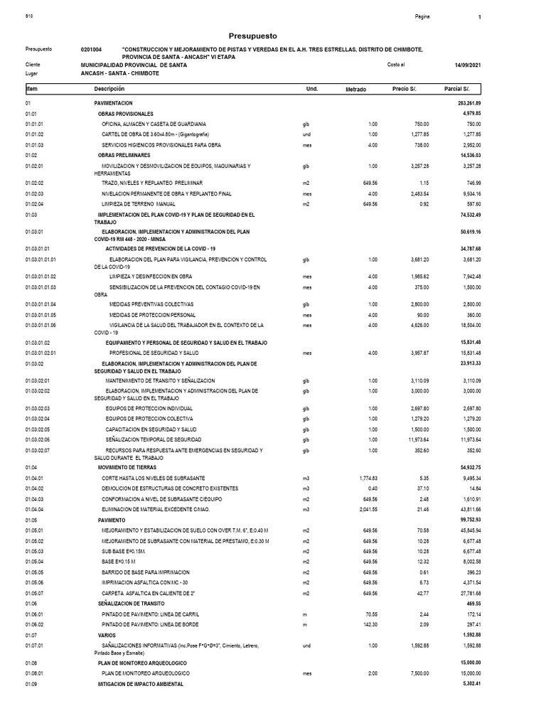 Presupuesto General | PDF | Ingeniero civil | Albañilería